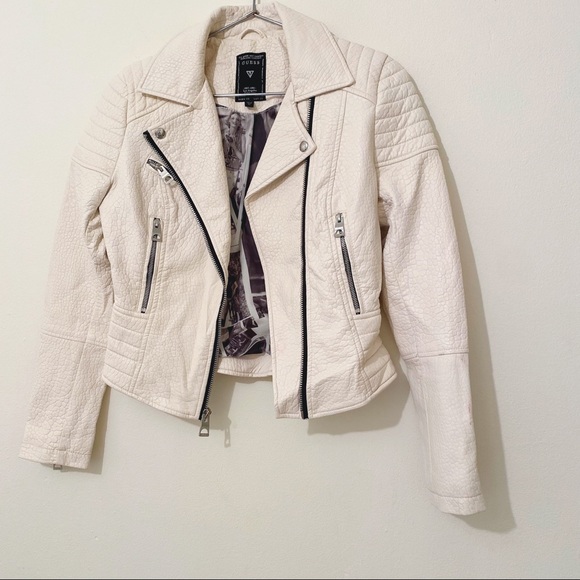 Guess | Jackets & Coats | Guess White Leather Moto Jacket | Poshmark